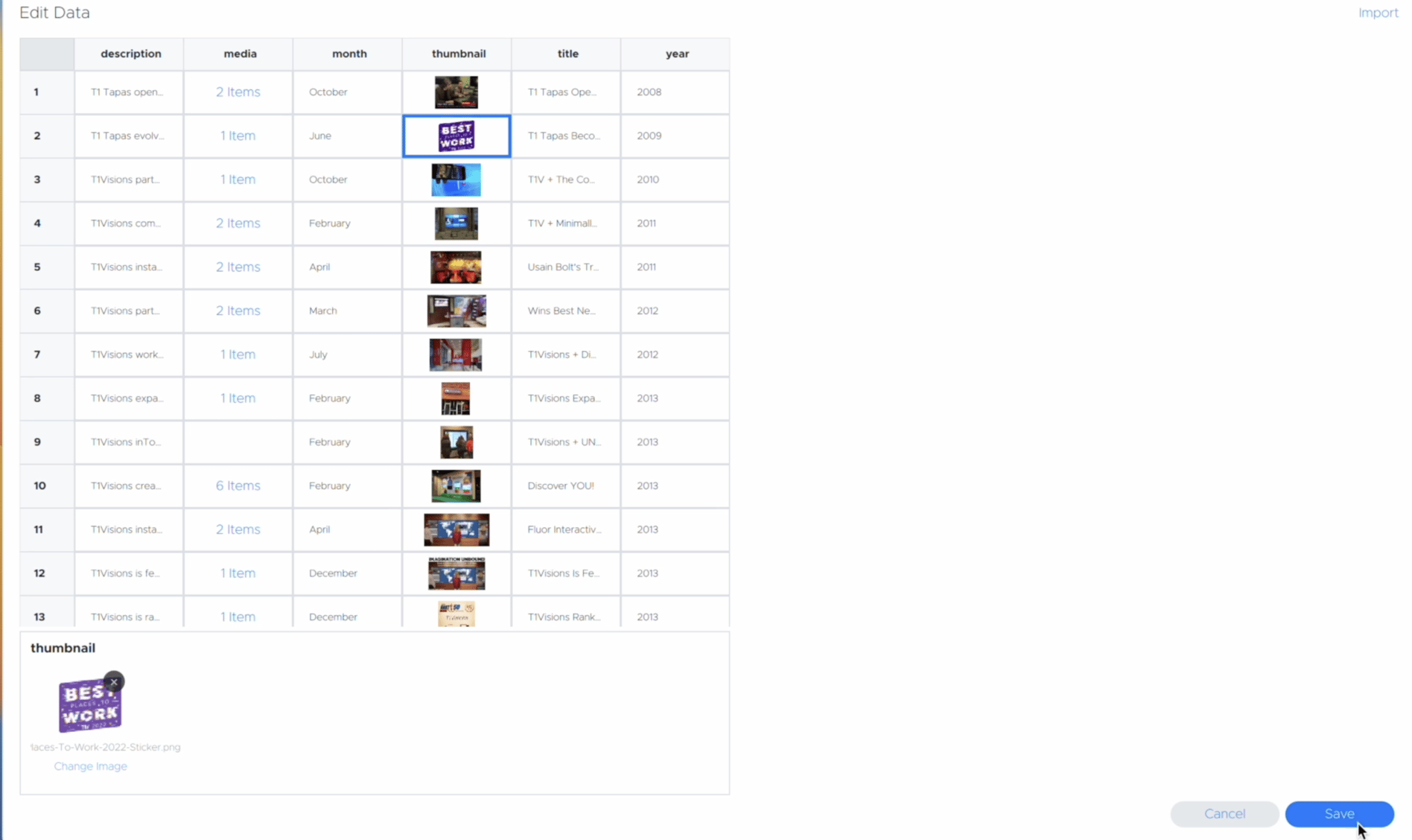 How to update a thumbnail with T1V Story Editor